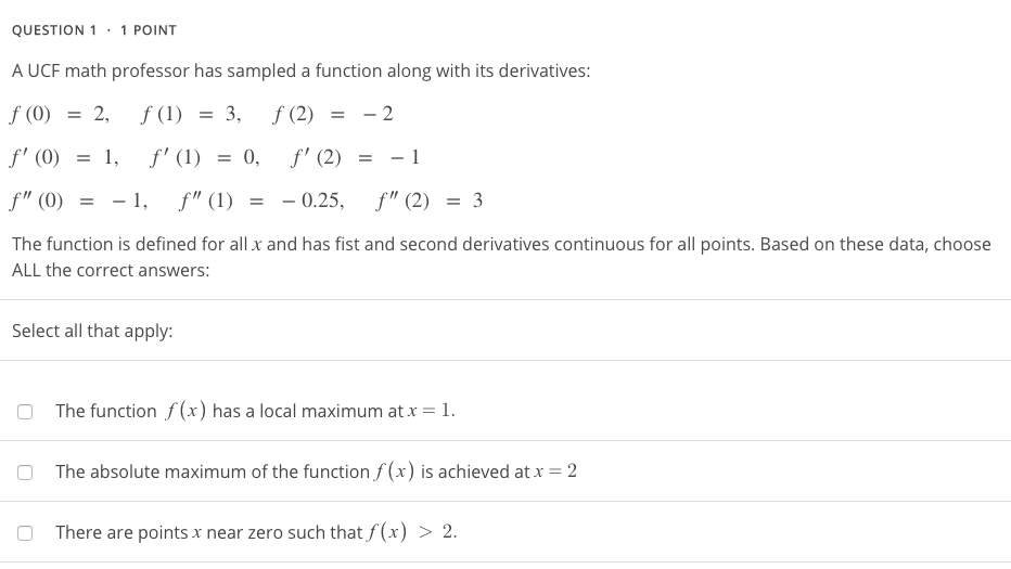 Solved A UCF math professor has sampled a function along | Chegg.com