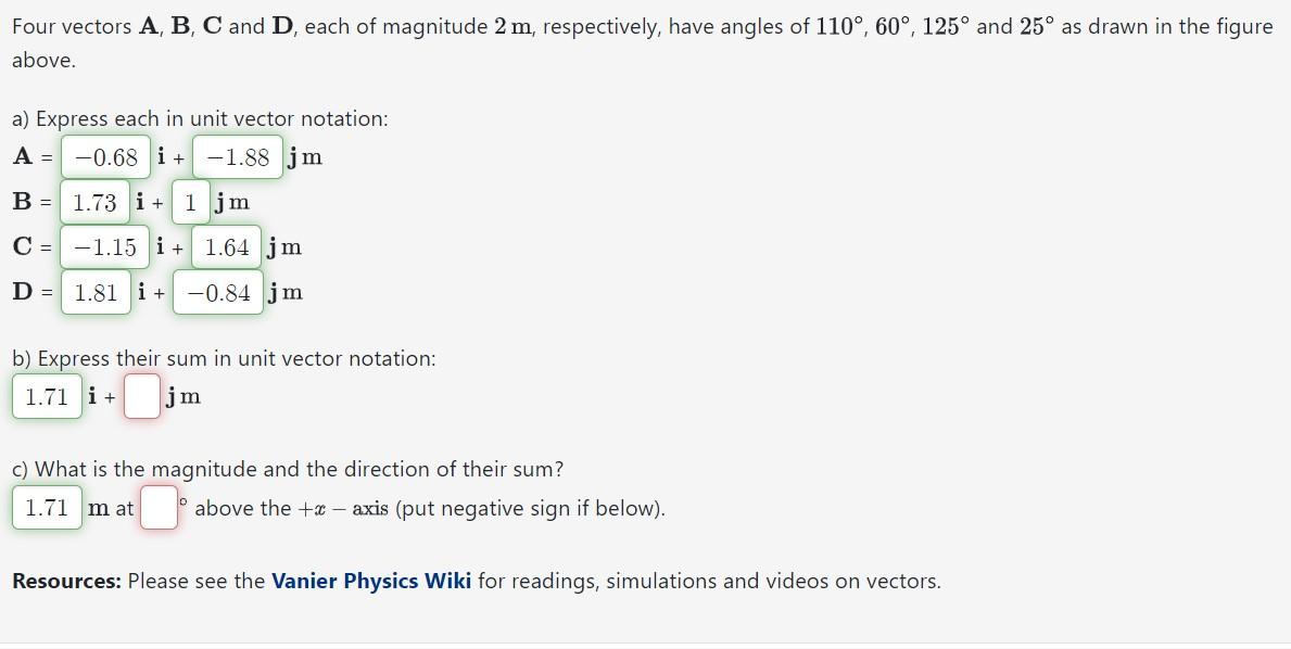 Solved Four vectors A,B,C and D, each of magnitude 2 m, | Chegg.com