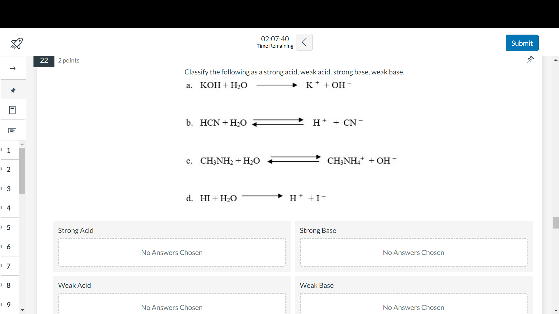 Classify the following as a strong acid, weak acid, | Chegg.com