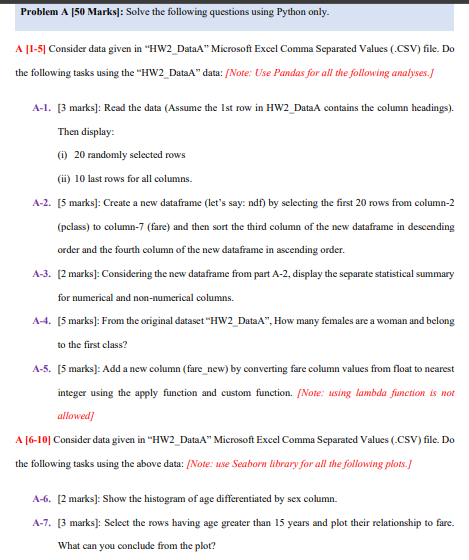 Problem A [50 Marks]: Solve the following questions | Chegg.com