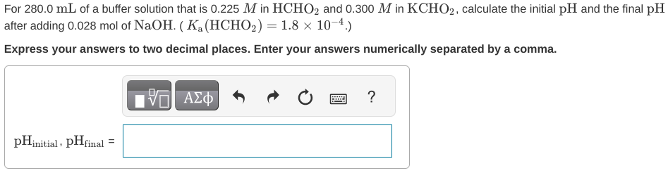 Solved For 280.0 mL of pure water, calculate the initial pH | Chegg.com
