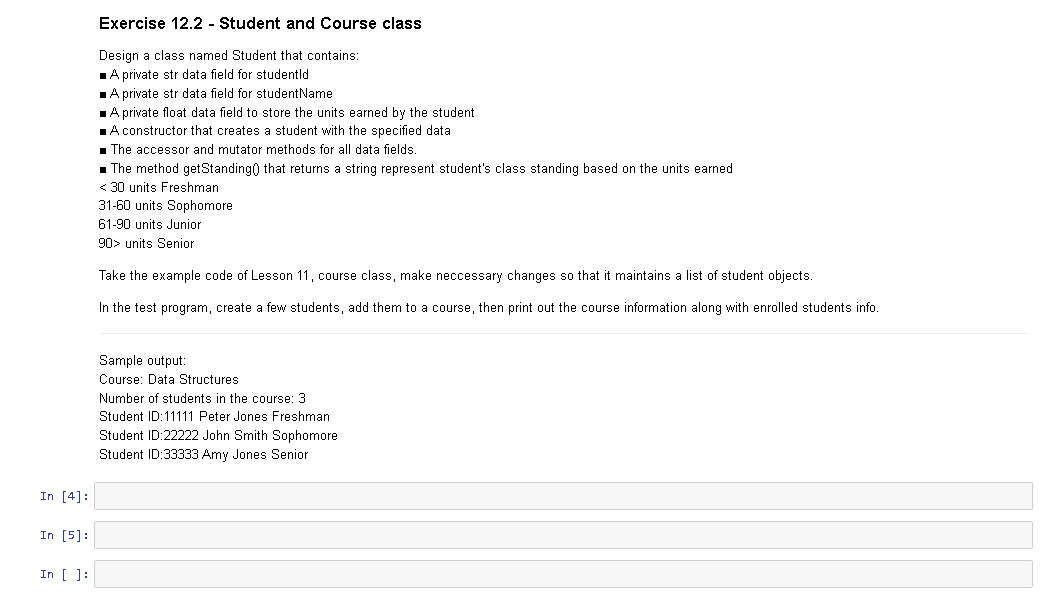 Solved Exercise 12.2 - ﻿Student and Course classDesign a | Chegg.com