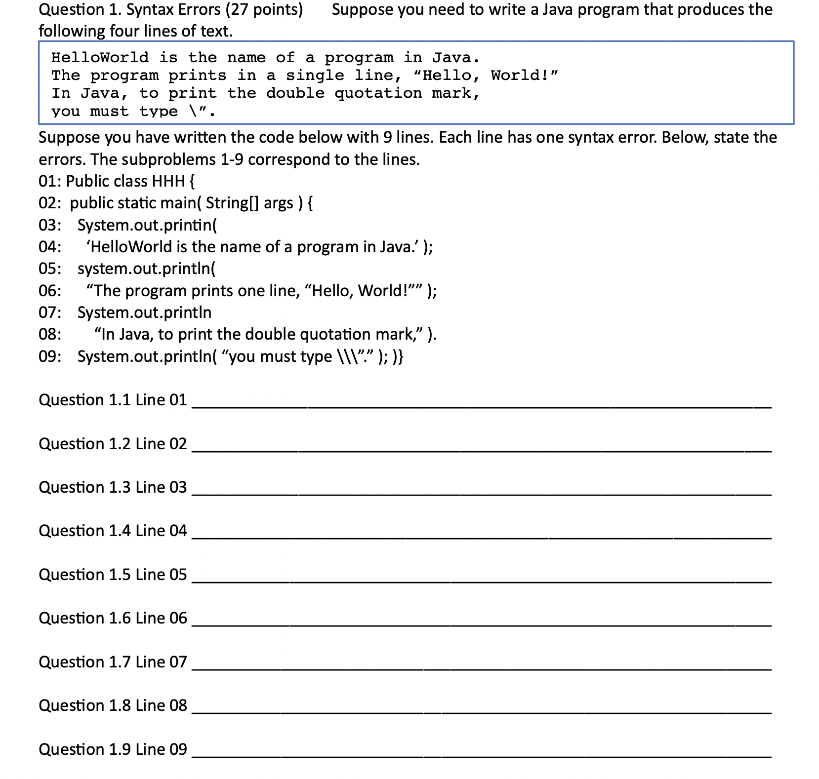 Solved Question 1. Syntax Errors (27 points) Suppose you | Chegg.com