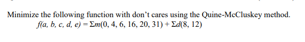 Solved Minimize the following function with don't cares | Chegg.com