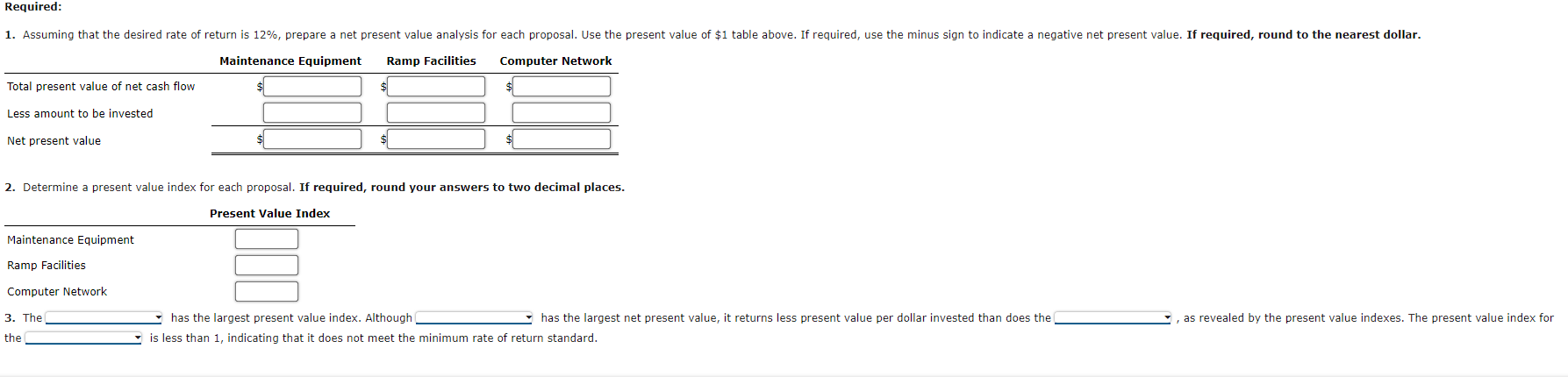 Solved Net present value method, present value index, and | Chegg.com