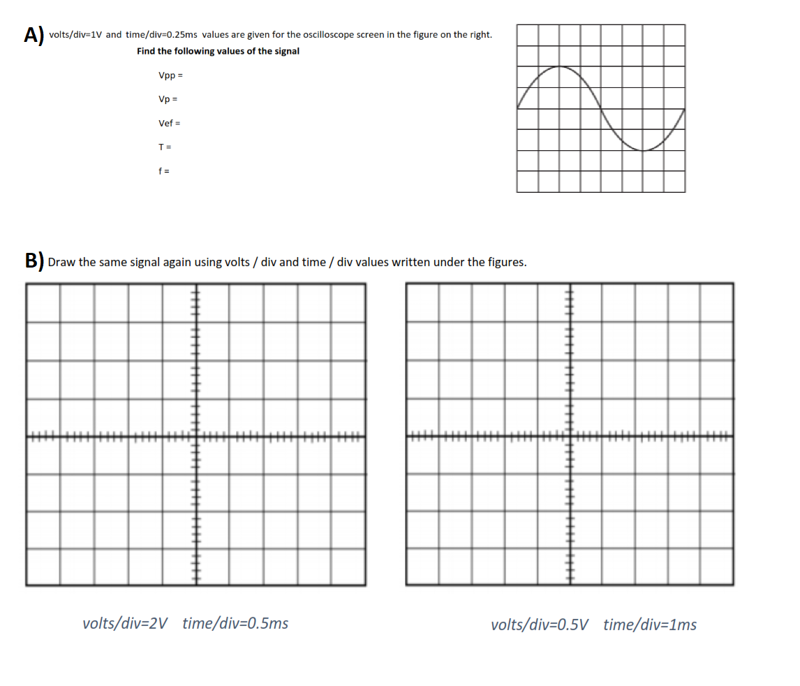 Solved A) volts/div=1V and time/div=0.25ms values are given | Chegg.com