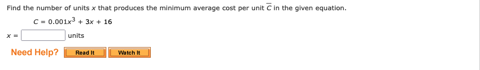 Solved C=0.001x3+3x+16 | Chegg.com