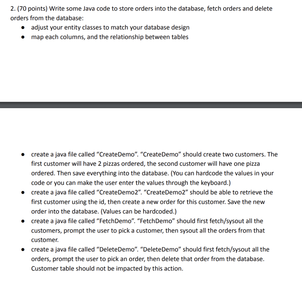 Solved 2. (70 points) Write some Java code to store orders | Chegg.com