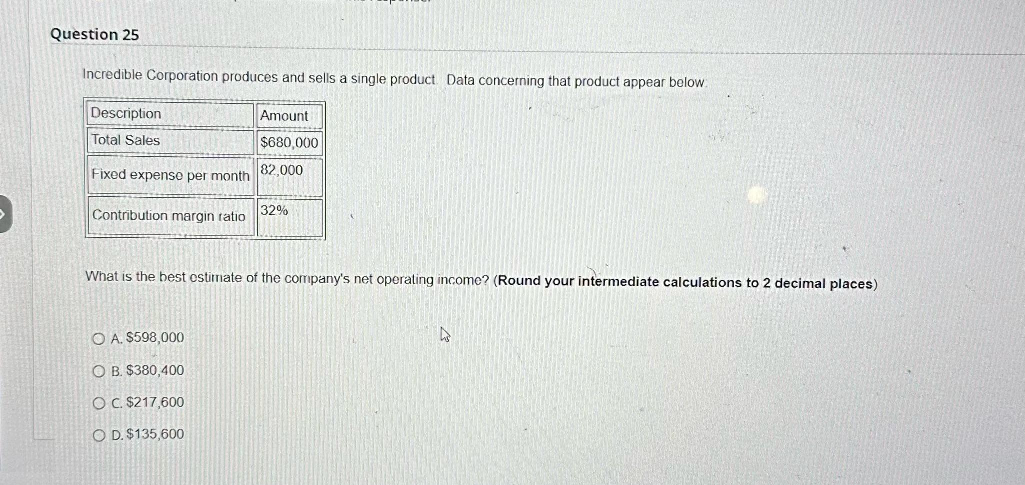 Solved Incredible Corporation produces and sells a single | Chegg.com