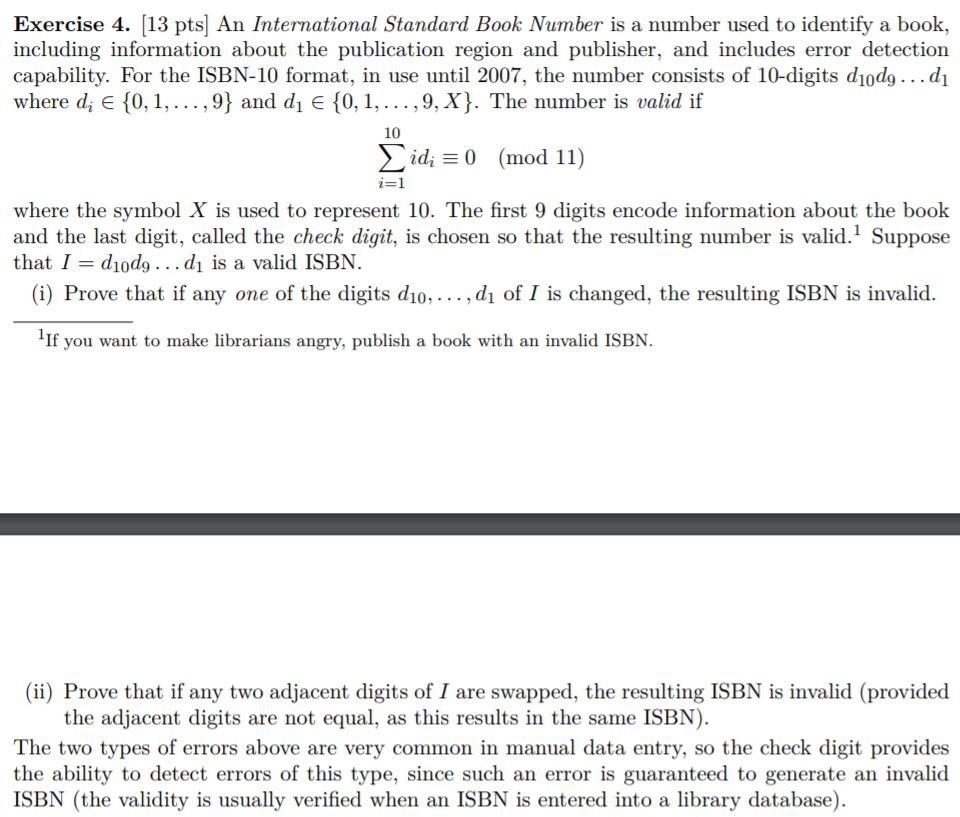 Solved Exercise 4. [13 pts] An International Standard Book | Chegg.com