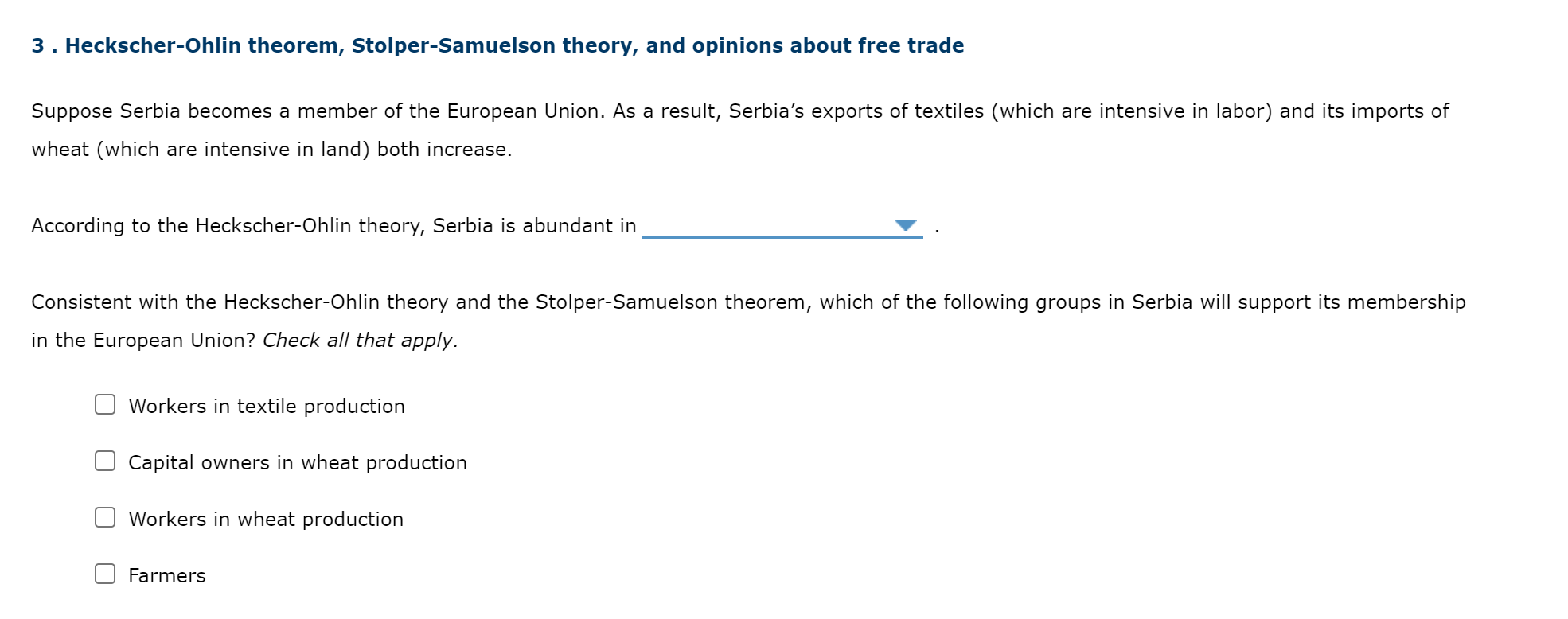 Solved 3. Heckscher-Ohlin theorem, Stolper-Samuelson theory, | Chegg.com