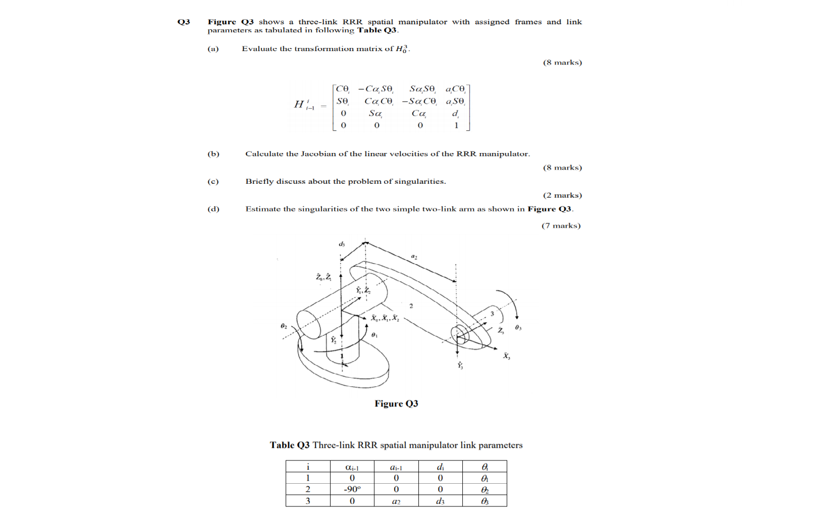 Solved Q3 Figure Q3 shows a three-link RRR spatial | Chegg.com