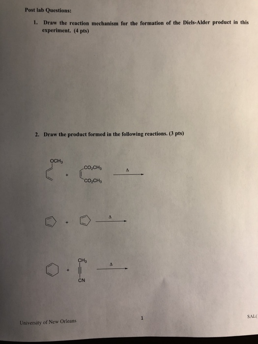 Solved Post lab Questions: 1. Draw the reaction mechanism | Chegg.com