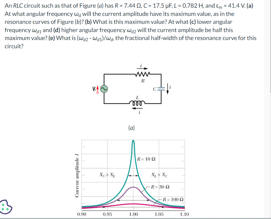 Solved An RLC ﻿circuit such as ﻿that of ﻿Figure (a) ﻿has | Chegg.com