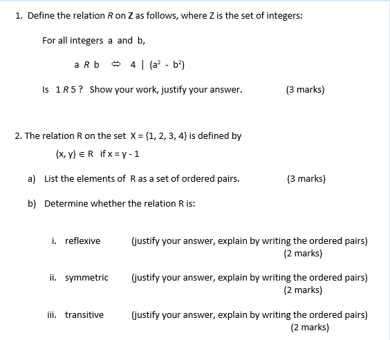 Solved 1. Define the relation Ron Z as follows, where Z is | Chegg.com