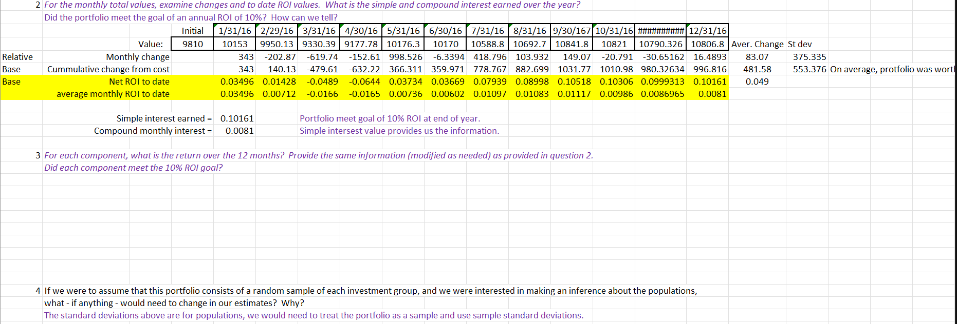 Evaluate a portfolio using descriptive statistics | Chegg.com