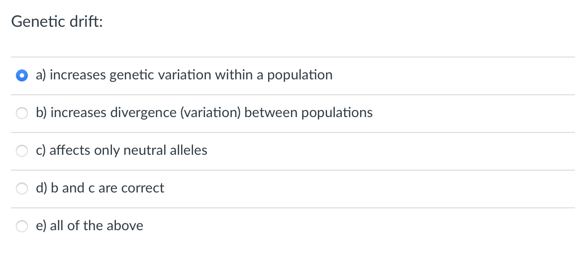 Solved Genetic drift: a) increases genetic variation within | Chegg.com