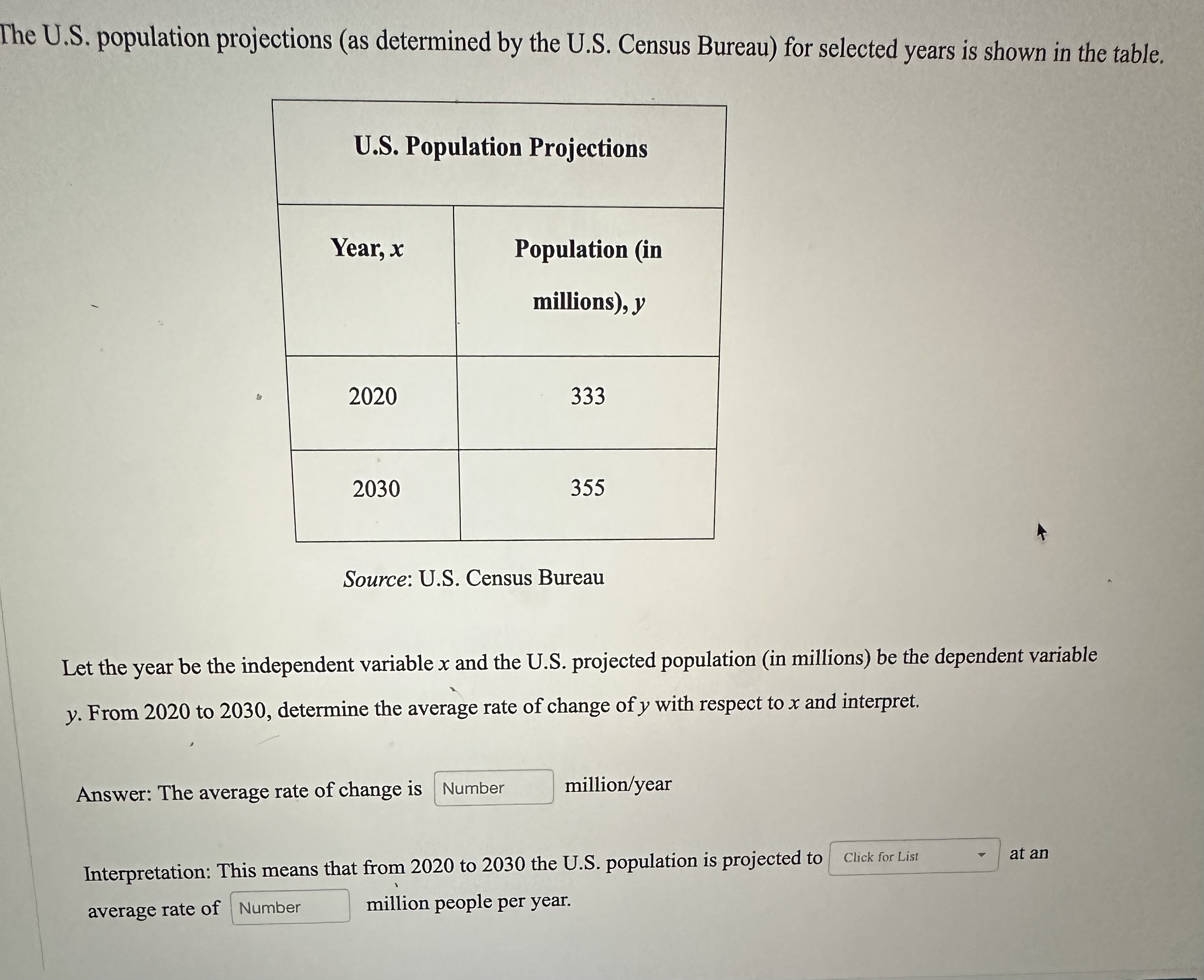 Solved he U.S. population projections (as determined by the | Chegg.com