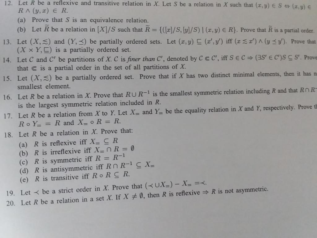 Solved 12. Let R be a reflexive and transitive relation in | Chegg.com