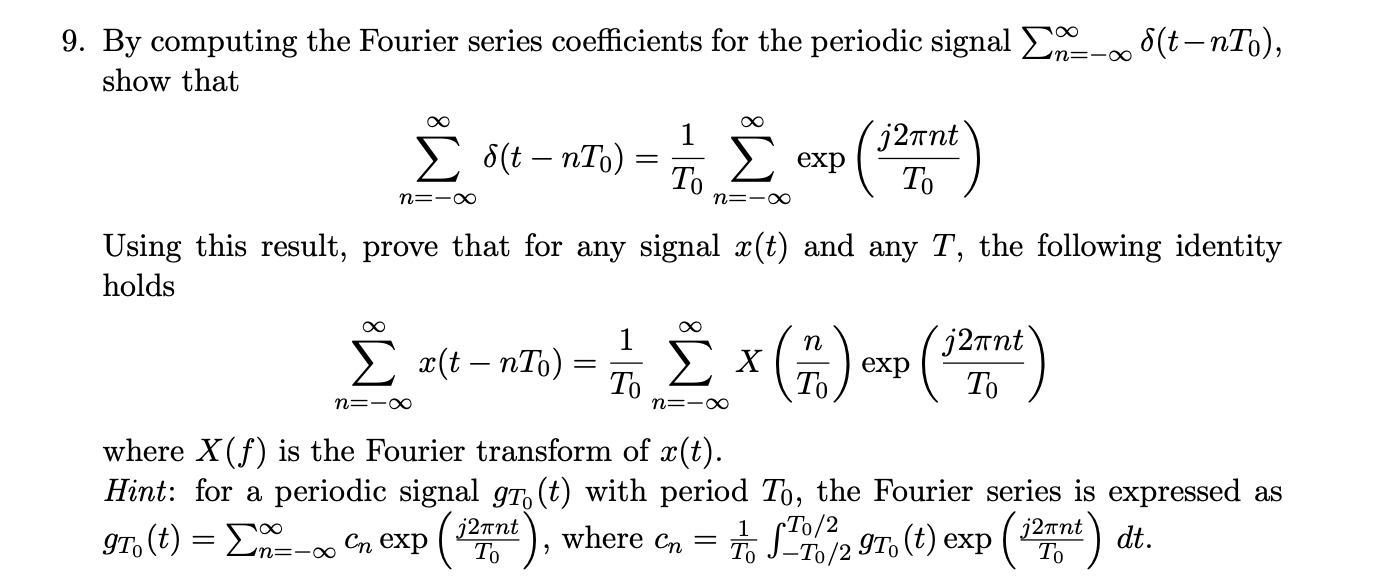 Solved 9. By computing the Fourier series coefficients for | Chegg.com