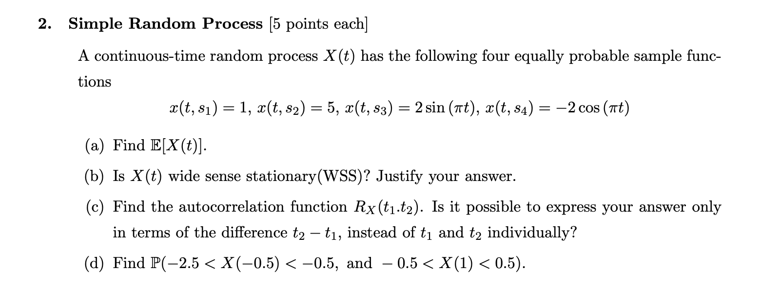 2. Simple Random Process [5 points each] A | Chegg.com