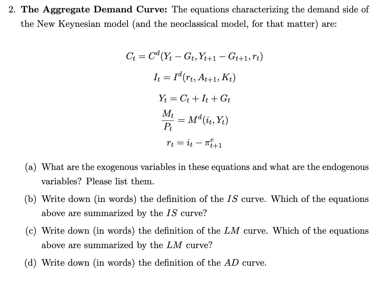 Solved 2. The Aggregate Demand Curve: The equations | Chegg.com