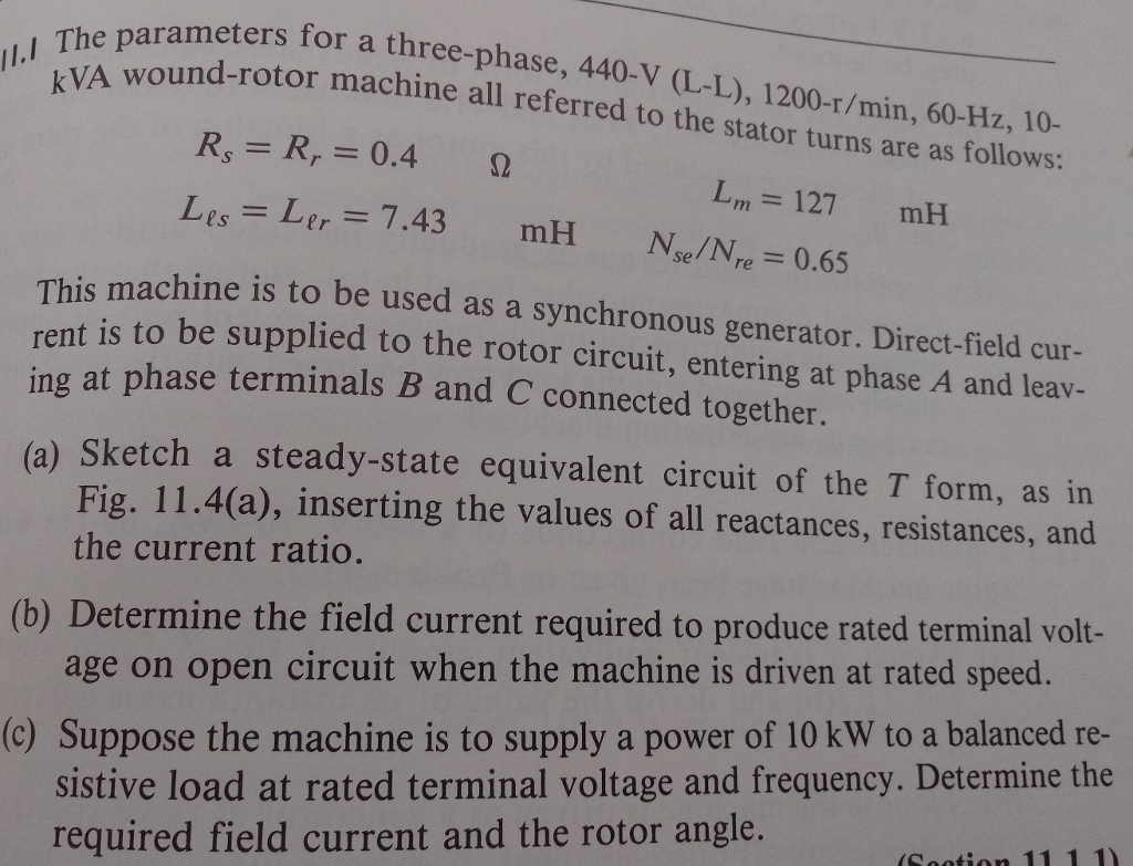 Solved rhe parameters for a three-phase, 440-V (L-L), | Chegg.com