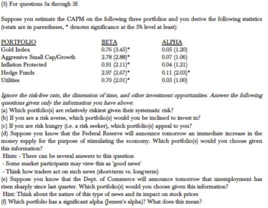 (3) For questions 3a through 3f: Suppose you estimate | Chegg.com