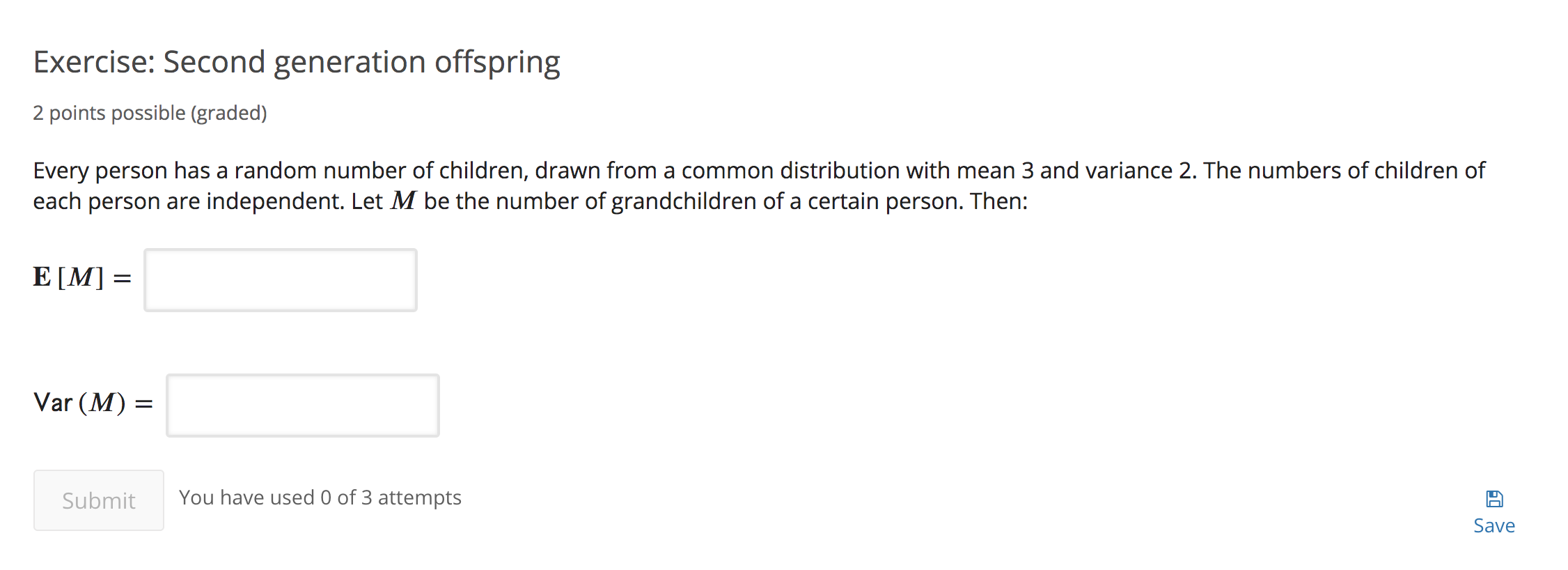 Solved Exercise: Second generation offspring 2 points | Chegg.com