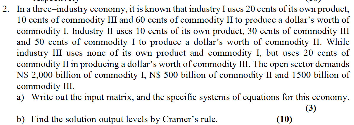 Solved 2. In a three-industry economy, it is known that | Chegg.com