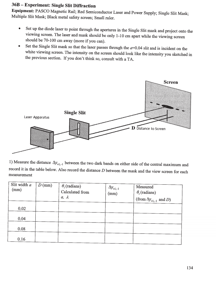 Solved 36B - Experiment: Single Slit Diffraction Equipment: | Chegg.com