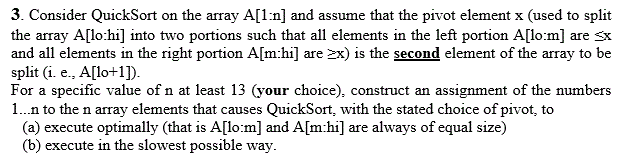 Solved 3 Consider Quicksort On The Array A 1n And Assume 