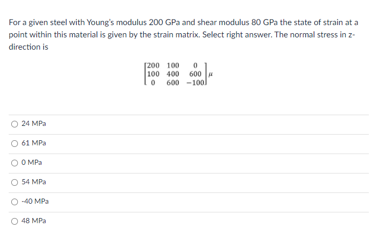 Solved For a given steel with Young's modulus 200 GPa and | Chegg.com