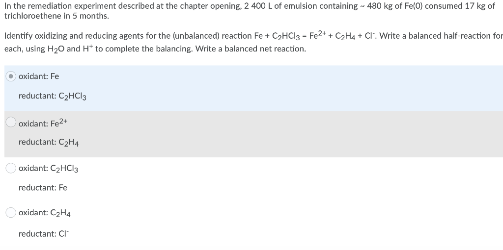 Solved In the remediation experiment described at the | Chegg.com