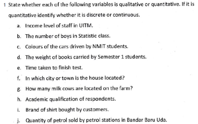 Solved 1 ﻿State whether each of the following variables is | Chegg.com