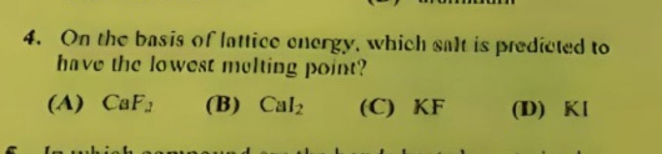 Solved On the basis of lattice energy, which salt is | Chegg.com