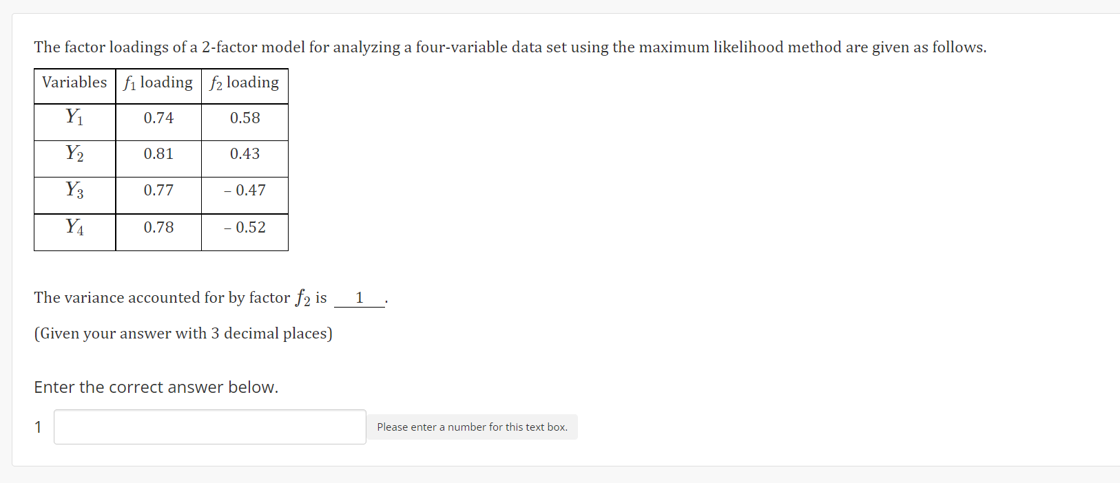 Solved The factor loadings of a 2-factor model for analyzing | Chegg.com