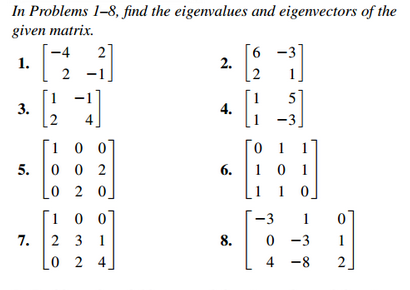 Solved In Problems 1-8, find the eigenvalues and | Chegg.com