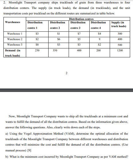Solved 2. Moonlight Transport company ships truckloads of | Chegg.com