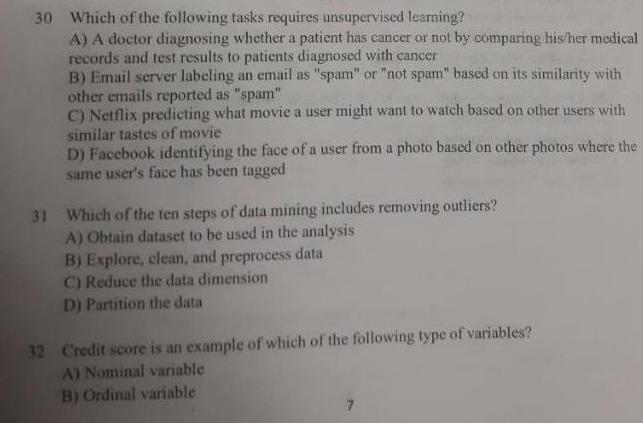 Solved 30 Which of the following tasks requires unsupervised | Chegg.com