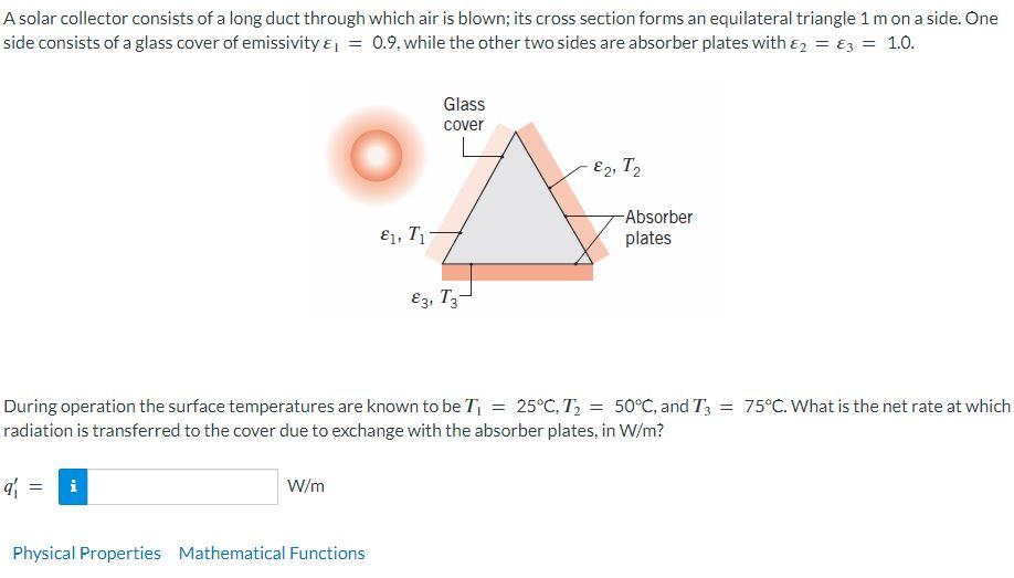 Solved A solar collector consists of a long duct through | Chegg.com