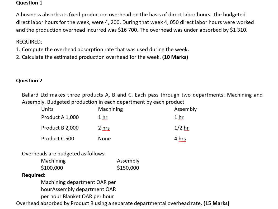 Solved Question 1 A business absorbs its fixed production | Chegg.com