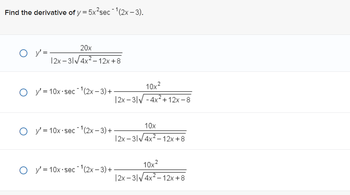 Solved Find the derivative of | Chegg.com