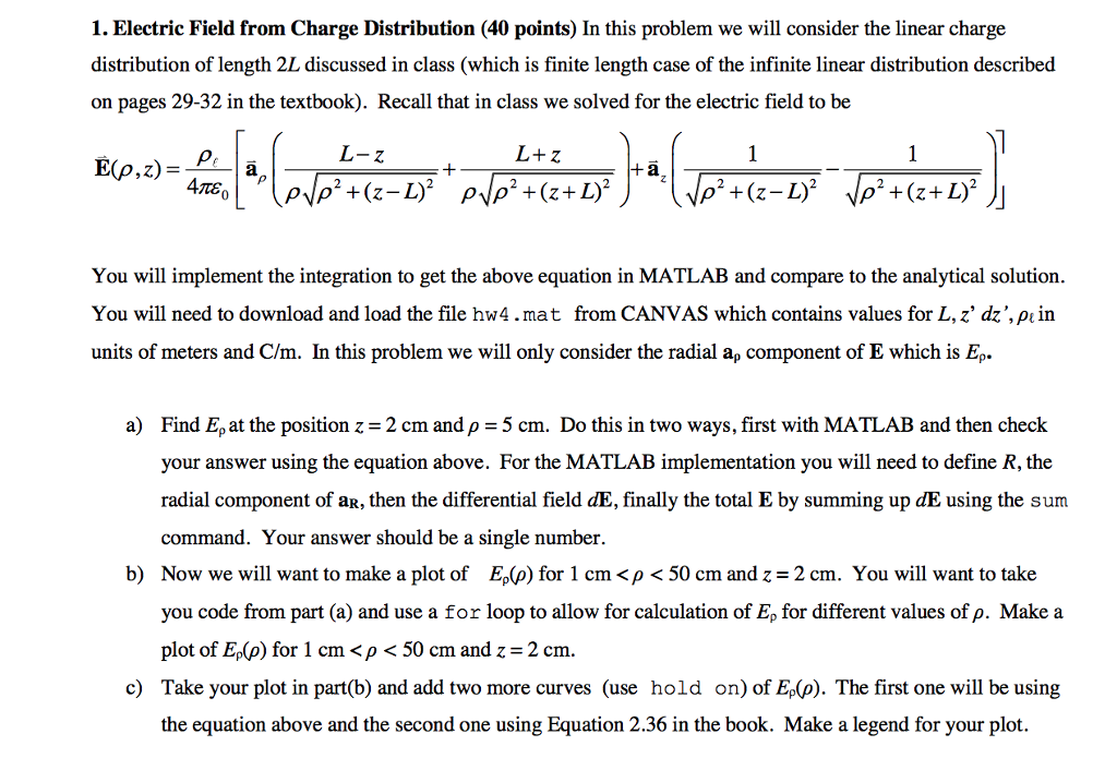 Solved 1. Electric Field from Charge Distribution (40 | Chegg.com