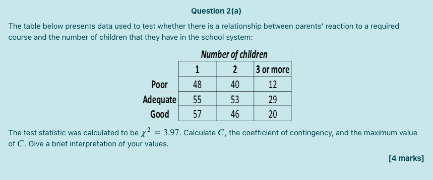 Solved Question 2(a) The table below presents data used to | Chegg.com