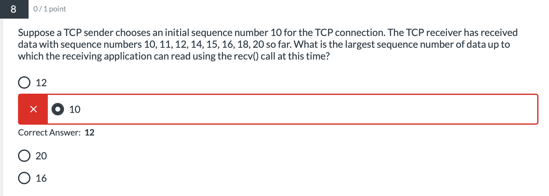 Solved 8 0/1 point Suppose a TCP sender chooses an initial | Chegg.com