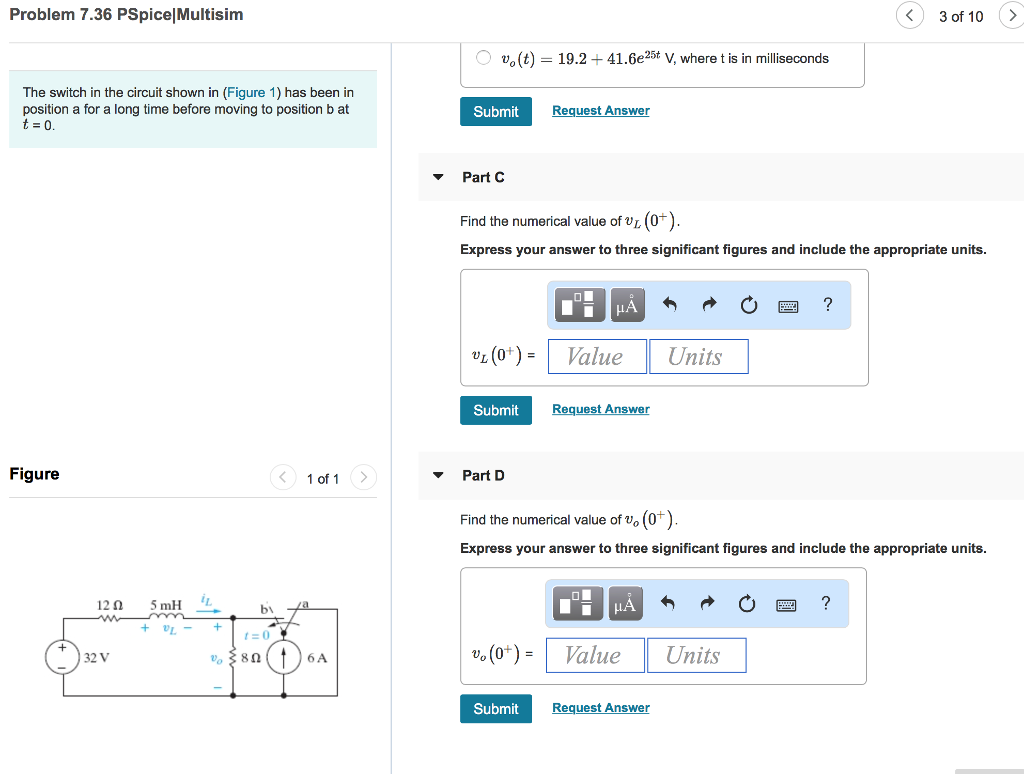 Solved Problem 7.36 PSpice Multisim 3 of 10 > The switch in | Chegg.com