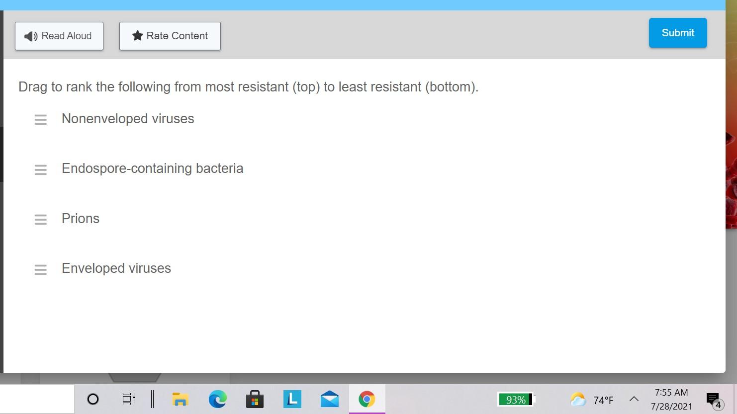 Solved Read Aloud Rate Content Submit Drag to rank the | Chegg.com