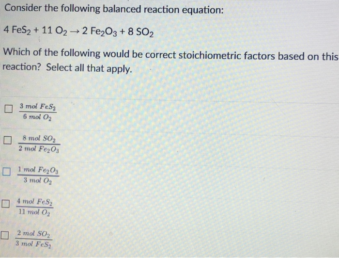 Solved Consider The Following Balanced Reaction Equation