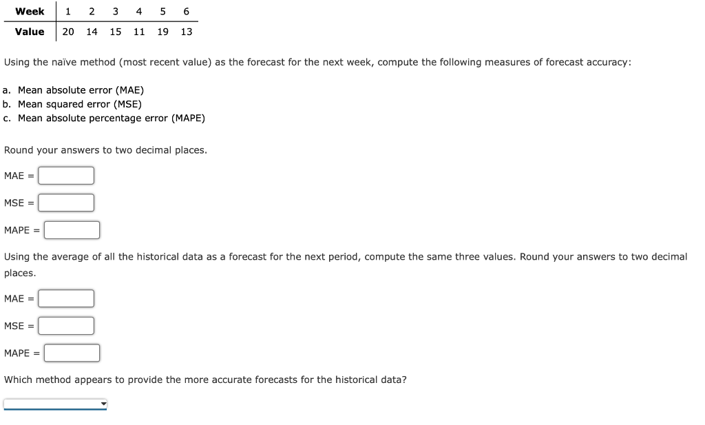 Solved Using the naïve method (most recent value) as the | Chegg.com